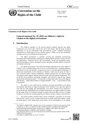 General Comment No 25 2021 On Children S Rights In Relation To The