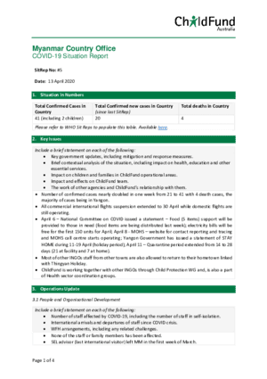 Myanmar COVID-19 SitRep #5 FINAL.pdf - ChildFund Alliance