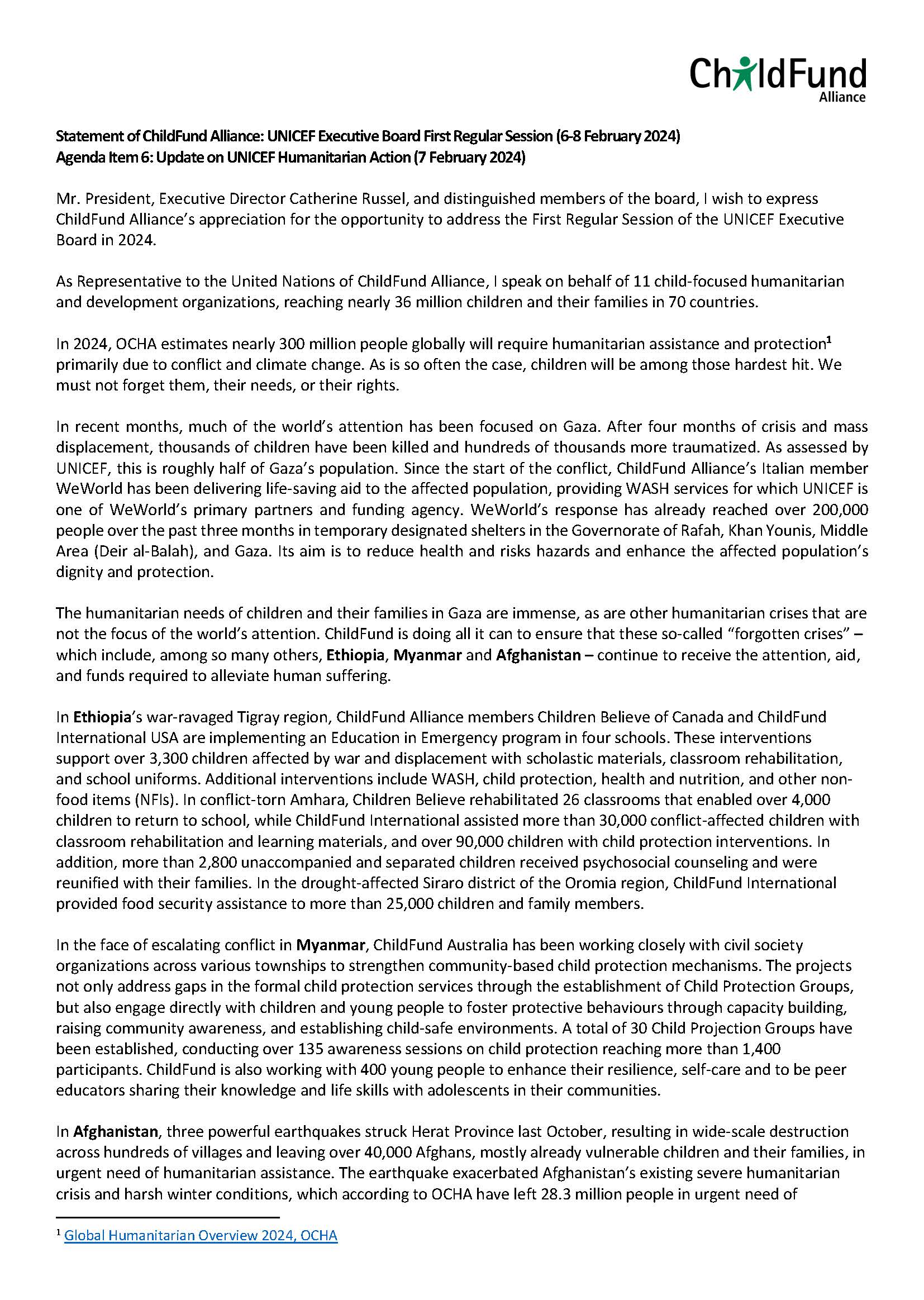 Public Statements - ChildFund Alliance