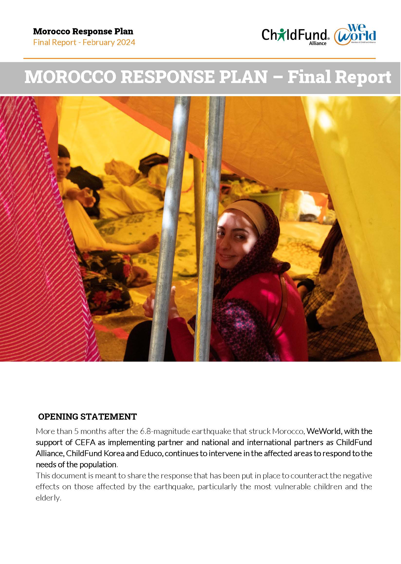 ChildFund Alliance Morocco Earthquake Response Plan: Final Report - ChildFund Alliance