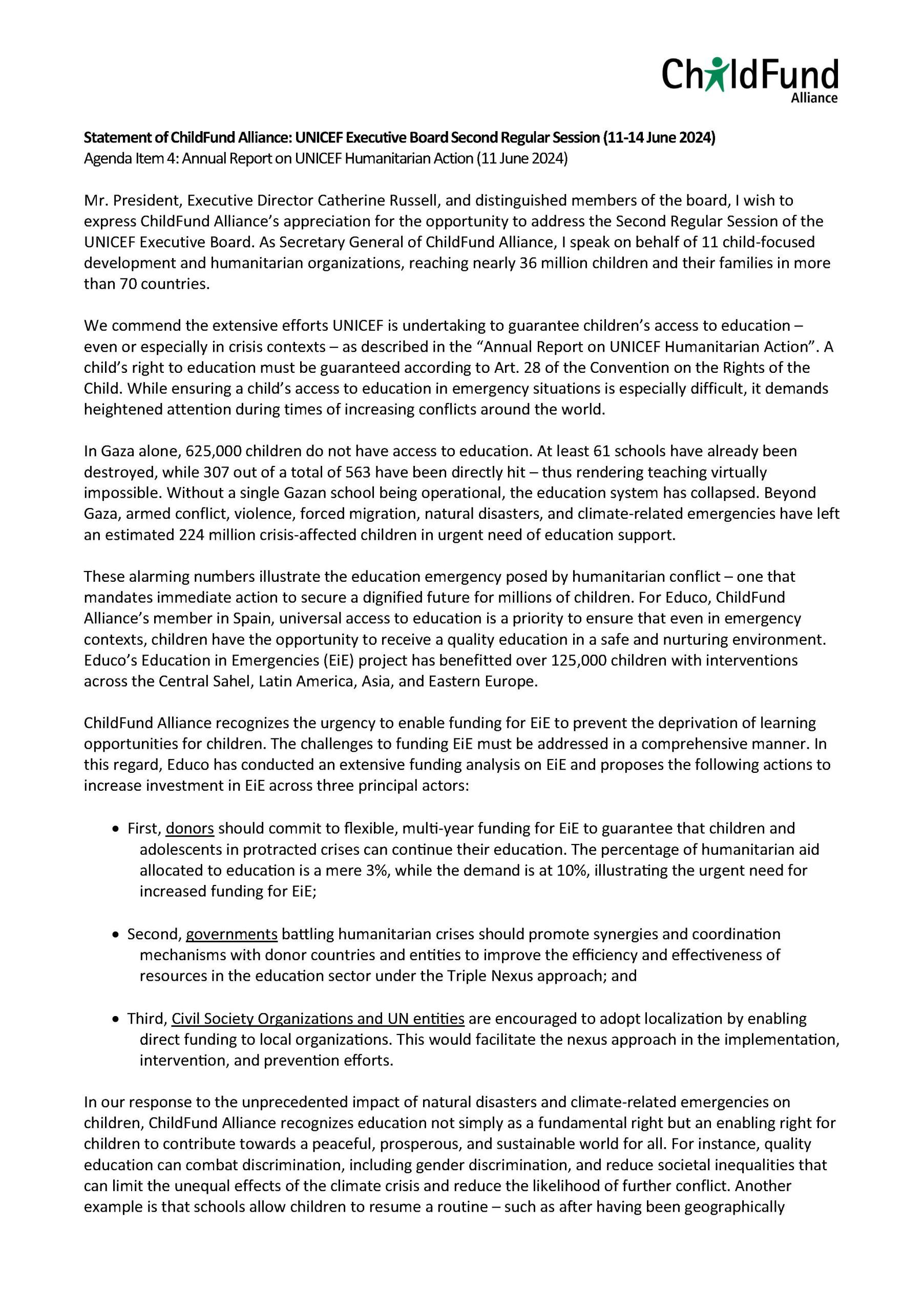 Statement of ChildFund Alliance: UNICEF Executive Board Second Regular ...