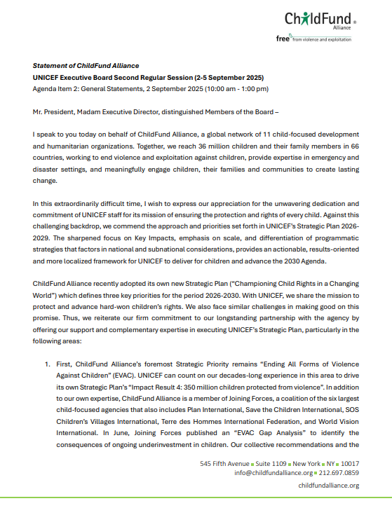 ChildFund Alliance Statement to UNICEF Executive Board Second Regular ...